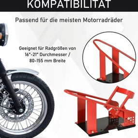 HOMCOM Univerzální motoservisní stojan s nastavitelnou délkou, gumovými koncovkami a kovovou konstrukcí, nosnost 450 kg pro údržbu, červený