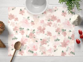 Biante Sametové prostírání na stůl Tamara TMR-036 Růžovo-béžové akvarelové květy na bílém 30x40 cm