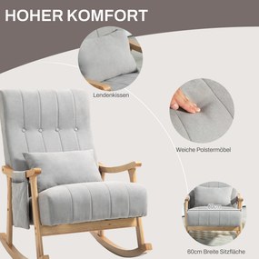 HOMCOM houpací křeslo čalouněné houpací křeslo s bederním polštářem boční kapsa relaxační křeslo dřevěný rám plátěný vzhled pro obývací pokoj ložnice…