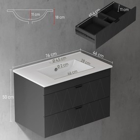 HOMCOM Skříňka pod umyvadlo závěsná skříňka s keramickým umyvadlem zásuvky se soft-close černá