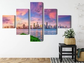 Vícedílný obraz Panorama Miami Při Západu Slunce Nedostatek Nedostatek Přírodní plátno 150x90