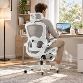 HOMCOM ergonomická kancelářská židle s bederní opěrkou, podnožkou a opěrkou hlavy, šedá