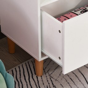 HOMCOM Dětská knihovna Dřevěná knihovna pro děti na knihy, hračky a DVD s 4 policemi a 1 zásuvkou Dvoubarevný kompaktní design 50x30x142 cm Bílá