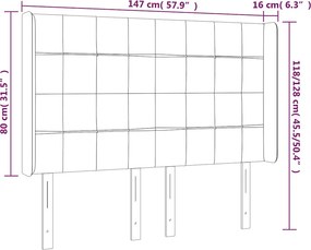 Čelo postele s LED tmavě modré 147 x 16 x 118/128 cm samet 3124100
