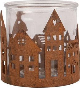 Rezavý rustikální svícen s vesničkou Village Rust M - Ø 11*10 cm