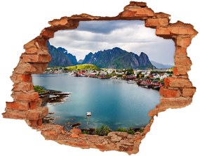 Wallmuralia Díra 3D ve zdi nálepka Lofoty Norsko 90x70 cm