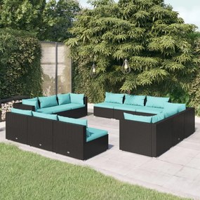 vidaXL 12dílná zahradní sedací souprava s poduškami polyratan [3101589] Barva: Černo-modrá