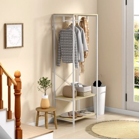 HOMCOM Stojan na kabáty se shelfinem na boty - Vstupní nábytek ve stylu industriálního designu 60Š x 40H x 167,5V cm s jemným vzhledem světlého dřeva…