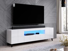 Kvalitní TV stolek Rebon, MDF bílý lesk + LED podsvícení