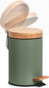 Koupelnový odpadkový koš z kovu a bambusu, Ø 16,8 cm, zelený