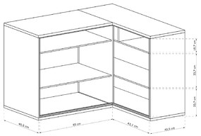 Mediolan - rohová komoda M15 PRAVÁ - natural hikora + dekorační deska