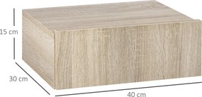HOMCOM Sada 2 Floating Nočních Stolků s 1 Šuplíkem, Nástěnný Design Moderní Styl pro Ložnici 40x30x15 cm Přírodní