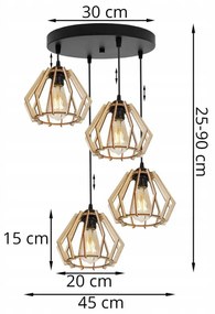 Závěsné svítidlo Timber, 4x dřevěné stínítko,