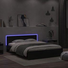 Rám postele s čelem a LED osvětlením černý 160 x 200 cm
