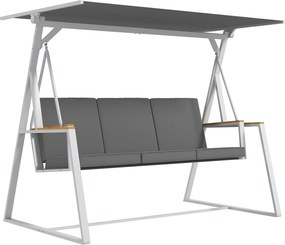 Outsunny 3-místná zahradní houpačka s nastavitelným sklonem stříšky, dodávaný matrac, ocelový rám, rozměry: 205D x 130Š x 175V cm Tmavě šedá | Aosom