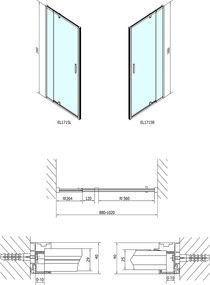 Polysan, EASY LINE otočné sprchové dveře 880-1020mm, čiré sklo, EL1715