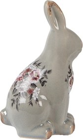 Zelená keramická dekorace králík s květy Floria M - 13*10*21 cm