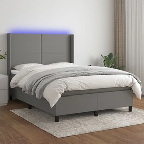 Box spring postel s matrací a LED tmavě šedá 140x200 cm textil,  3138158