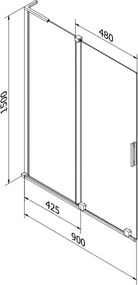 Mexen Velar L, 2-křídlová posuvná vanová zástěna 90 x 150 cm, 8mm šedé sklo, chromový profil, 896-090-003-41-01