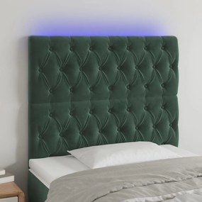 Čelo postele s LED tmavě zelená 90x7x118/128 cm samet