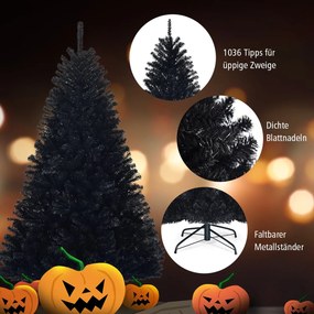 Costway 180 cm vysoký umělý skládací Halloween vánoční stromeček PVC hroty černé