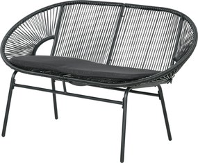 Outsunny 2-místná zahradní židle Acapulco s opěrkami, polstrováním a ocelovým rámem, nosnost 260 kg, pro balkon, terasu, patio, 132x72x83 cm, černá
