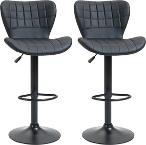 HOMCOM barová židle sada 2 ks retro design výškově nastavitelná 360° otočná černá kůže pro domácí kancelář stabilní 47 x 51,5 x 89-109 cm | Aosom.de