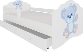 ADRK Furniture Postel s matrací, zábranou a šuplíkem CASIMO BLUE BEAR 140x70