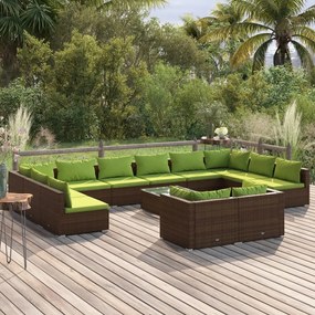 vidaXL 13dílná zahradní sedací souprava s poduškami polyratan [3102101] Barva: Hnědá a zelená