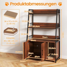 Costway Skříň pro kočky s nabíjecí stanicí na knihy 3 rovná – 80 × 40 × 132 cm