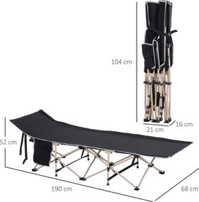 Kempinkové lůžko Outsunny Skládací kempinkové lůžko s přenosnou taškou 190 x 68 x 52 cm Oxford Black ideální pro kempování a outdoorové aktivity | Ao…