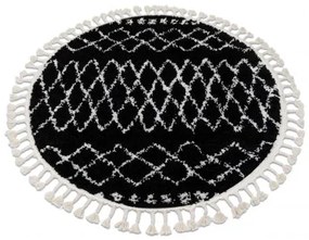 Kulatý koberec BERBER ETHNIC G3802, černo bílý, střapce, Maroko, Shag velikost kruh 160 cm | krásné koberce cz