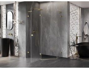 Mexen Lunar, L pětiúhelníkový sprchový kout naklápěcí doleva 100 x 80 cm, 8mm čiré sklo, zlatý matný profil, 831L-100L-080P-55-00-L