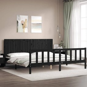 Rám postele s čelem černý 200 x 200 cm masivní dřevo 3192970