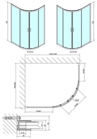 Polysan, EASY LINE čtvrtkruhová sprchová zástěna 1200x800mm, L/R, čiré sklo, EL2315
