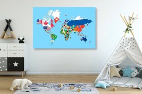 Obraz mapa světa s vlajkami - 60x40 cm
