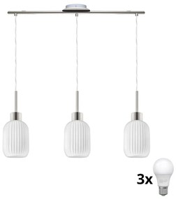 LED Lustr na lanku HARMA 3xE27/60W/230V matný chrom/bílá