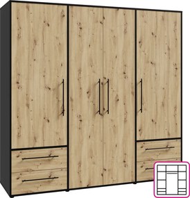 Skříň, dub artisan/černá, MOSKA TYP 2