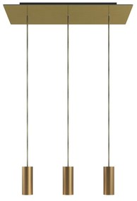 creative cables Závěsná lampa se 3 světly, s obdélníkovým XXL baldachýnem Rose-one, textilním kabelem a kovovými stínidly Tub-E14 Barva: Hladký mosazný dibond