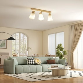 HOMCOM Stropní svítidlo LED 40W stropní svítidlo s dvojitou montáží a 90° nastavitelnou hlavou se 3 paticemi E27 přírodní dřevo