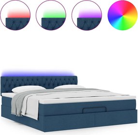 Osmanská postel s matrací &amp; LED modrá 180x200cm látka 3312415