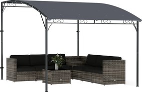 Outsunny stěnová zahradní pergola, 384 × 286 × 252 cm — šikmá drenážní střecha, nepromokavá stříška UPF30+, práškově lakovaný kovový rám, šedá | Aosom