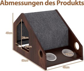 Costway Dřevěná bouda pro kočky v bytě, všestranný kočičí byt, nábytek s krmnou
