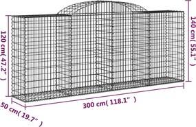 vidaXL Klenuté gabionové koše 4 ks 300x50x120/140cm pozinkované železo [3146721]