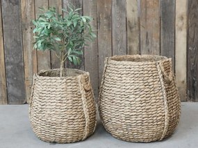 Hnědý obal na květináč s proutěným vzorem Corte I - Ø 39*38cm