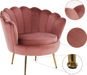 Křeslo ve stylu Art-deco, růžová Velvet látka / gold chrom-zlatý, NOBLIN
