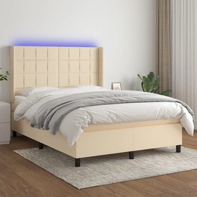 Box spring postel s matrací a LED krémová 140x190 cm textil 3138314