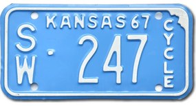 Americká SPZ Kansas 1967 Blue SW 247 moto