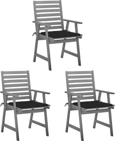 vidaXL Zahradní jídelní židle s poduškami 3 ks masivní akáciové dřevo [3064440] Barva: Černá
