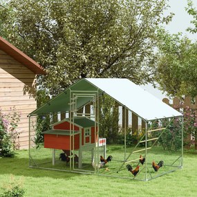 Ocelový výběh pro kuřata PawHut, 300 x 200 x 195 cm, klec pro kuřata s krytem odolným proti UV záření, dvířka na krmení, závěsné krmítko, bidýlko, vý…